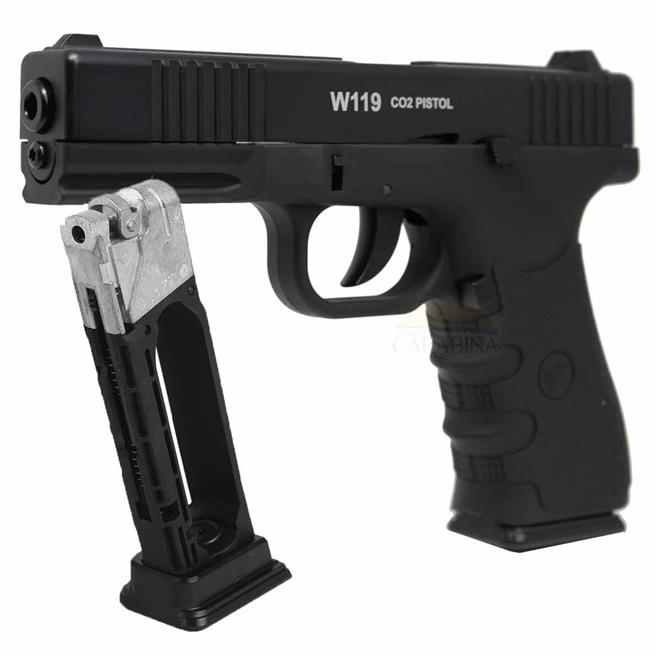 Pistola CO2 Glock W119 4.5 Slide Metal Blow Back + Magazine Extra