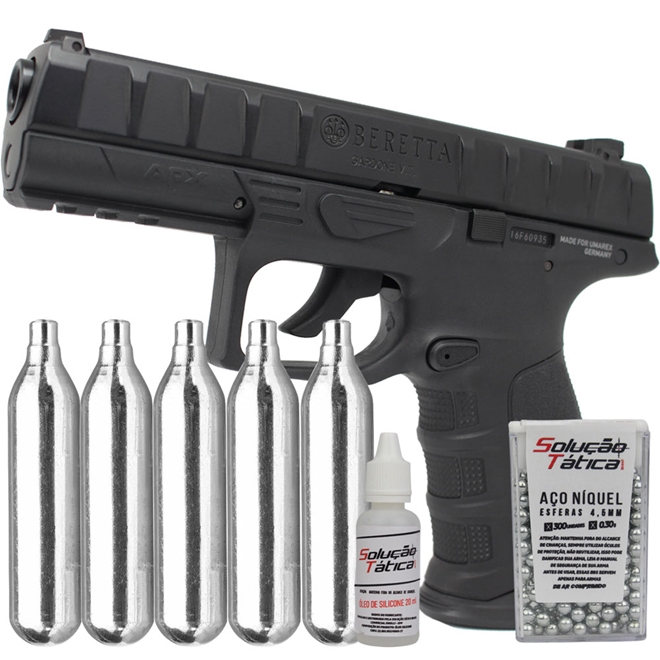 Pistola CO2 Beretta APX Slide Metal Blow Back 4.5 + CO2 e Esferas