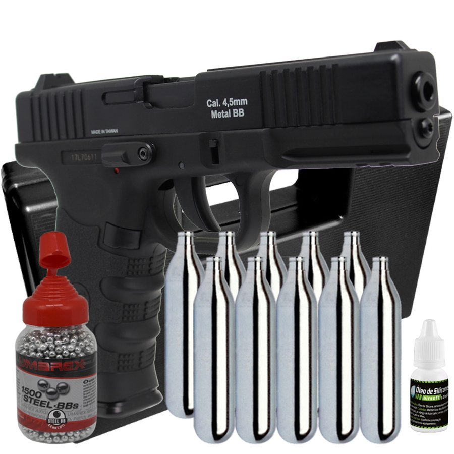 Pistola CO2 Glock W119 4.5 Blow Back +CO2 1500Esferas e Case