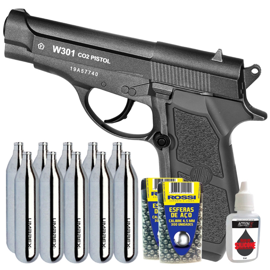 Pistola de Pressão CO2 W301 4.5 Full Metal + 10 CO2 e 600 Esferas