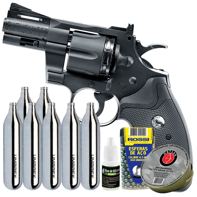 Revólver CO2 COLT Python 357 4.5mm 2,5" + CO2 + Chumbinho + Esferas
