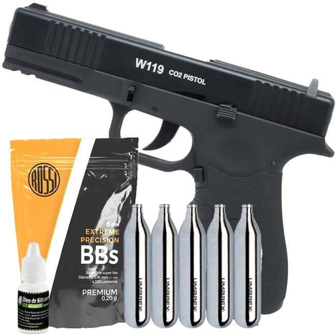 Pistola Airsoft CO2 Glock W119 Slide Metal 6mm + 4000BBS e 05 CO2