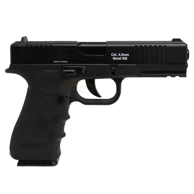 Pistola CO2 W119 4.5 Slide Metal Blow Back + CO2 + Esferas e Maleta