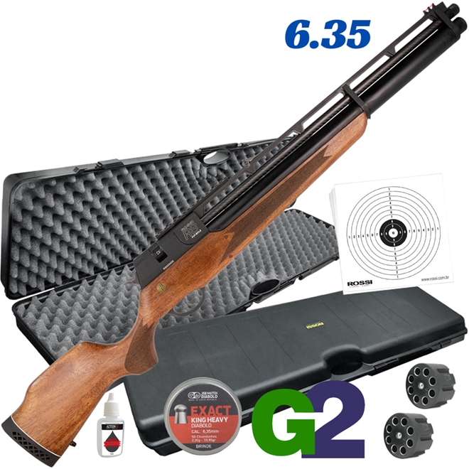 Carabina PCP Rossi R8 6.35mm Standard Madeira + Case Rossi e Alvos