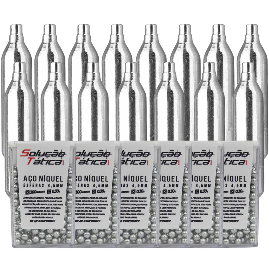 KIT com 15 Cilindros CO2 12g + 1800 Esferas de aço 4.5mm