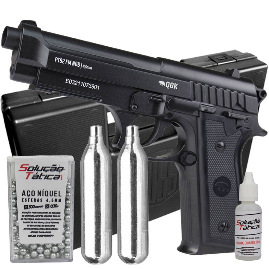 Pistola CO2 PT92 Full Metal 4.5 QGK + Maleta + CO2 e Esferas