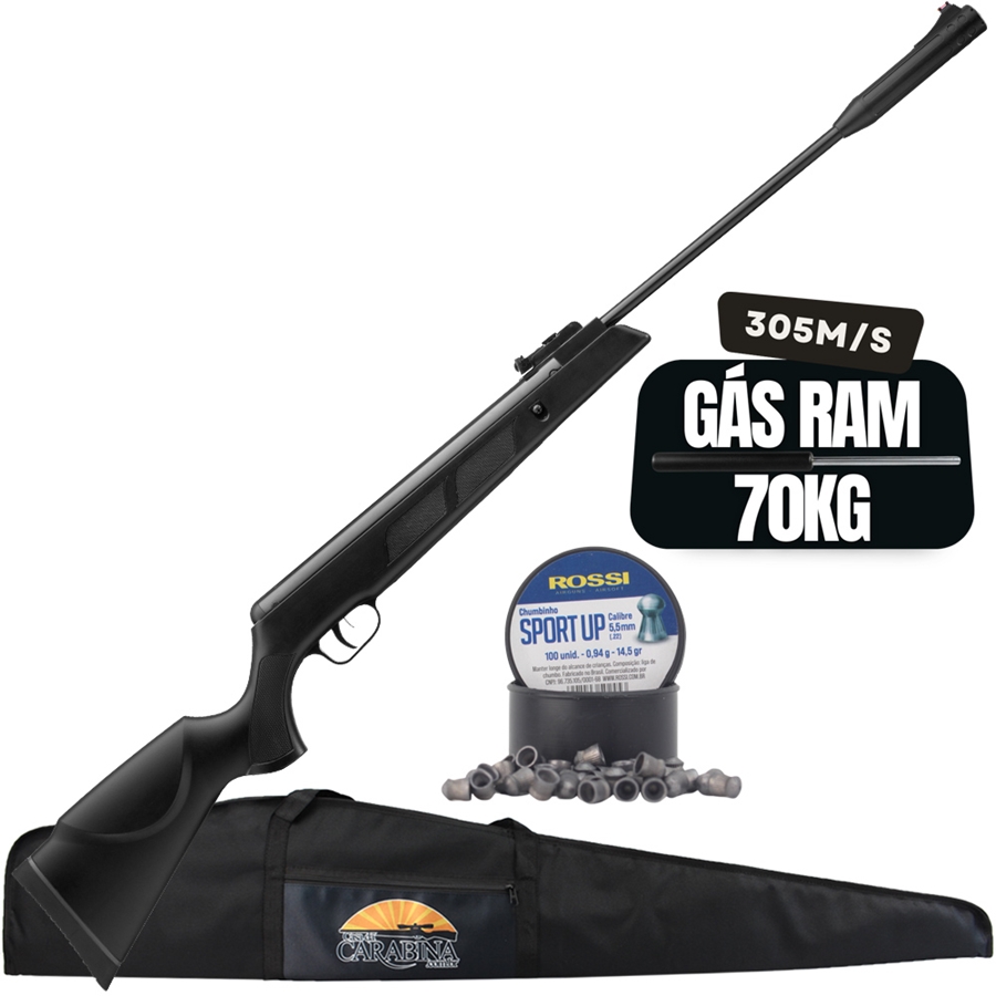 Carabina de Pressão Black Hawk 5.5 Gás Ram 70KG + Capa e Chumbinho
