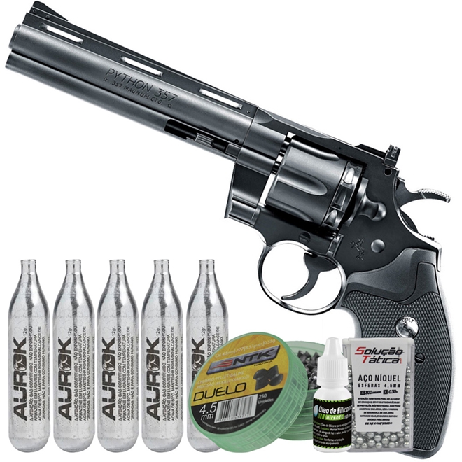 Revólver CO2 COLT Python 357 4.5mm 6" + 05 CO2 + Esferas e Chumbinho