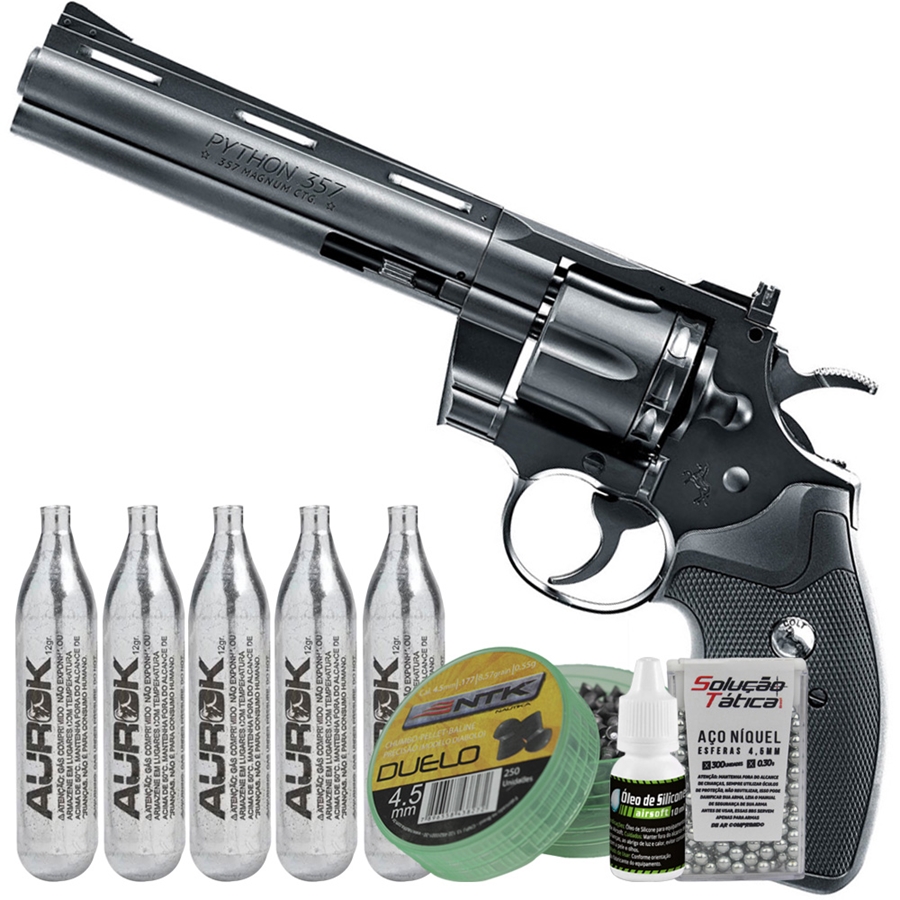Revólver CO2 COLT Python 357 4.5mm 6" + 05 CO2 + Esferas e Chumbinho