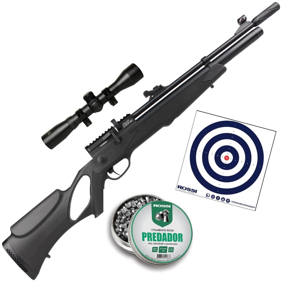 Carabina de Pressão PCP Rossi DIONE 5.5 + Luneta + Alvos e Chumbinho