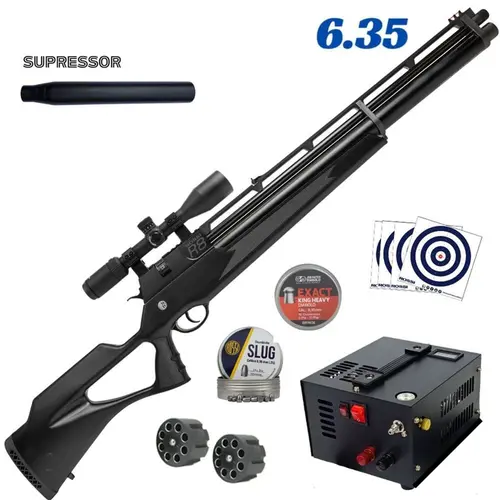 Carabina de Pressão PCP Rossi R8 Black Standard 6.35mm Kit