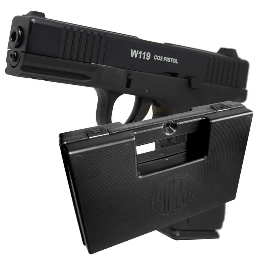Pistola CO2 Glock W119 4.5 Blow Back Slide Metal + Case Rossi